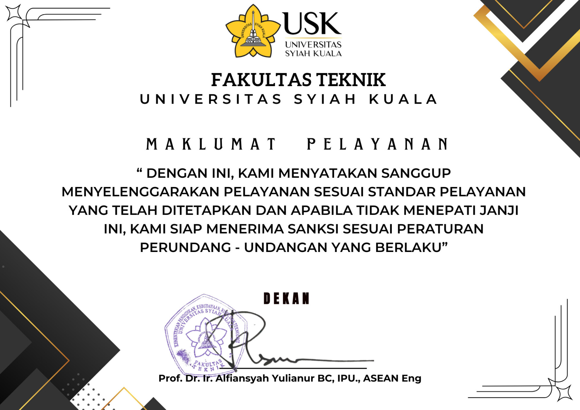Maklumat Pelayanan – Fakultas Teknik USK